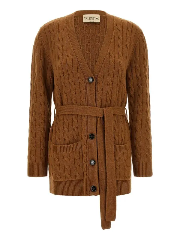 Valentino Garavani Braided Cashmere Cardigan - Brown