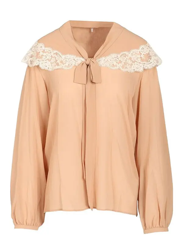 Chloé Silk Lace Detail V-neck Blouse With Puff Sleeves - Multicolor