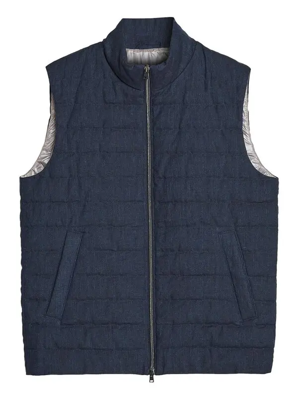 Herno Linen Down Gilet - Blue