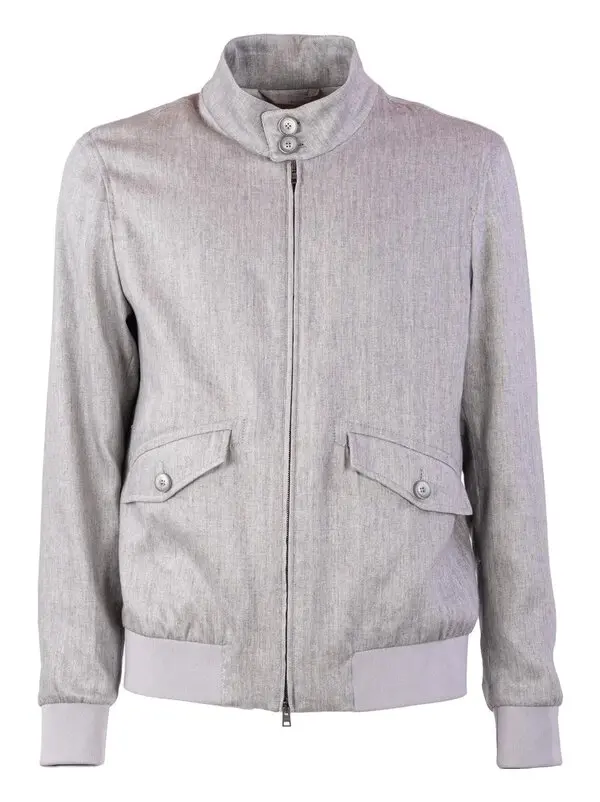 Herno Linen Bomber Jacket With High Neck And Zip Fastening - Gray