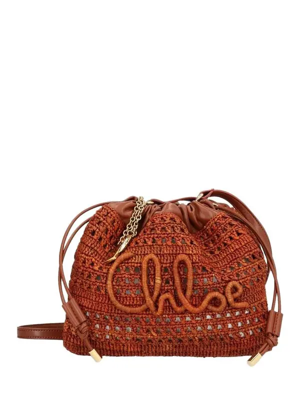 Chloé Raffia And Lambskin Drawstring Bag - Brown
