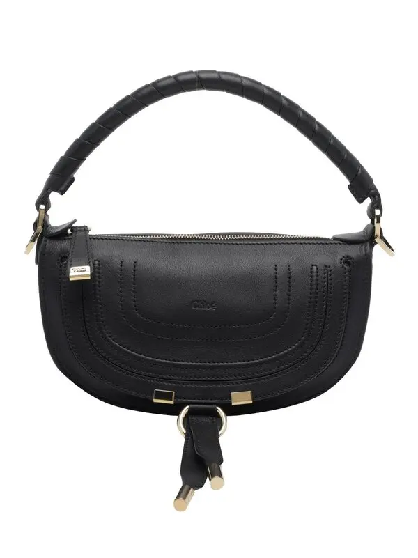 Chloé Calf Leather Decorative Stitching Woven Lace-up Detail Crossbody Bag - Black