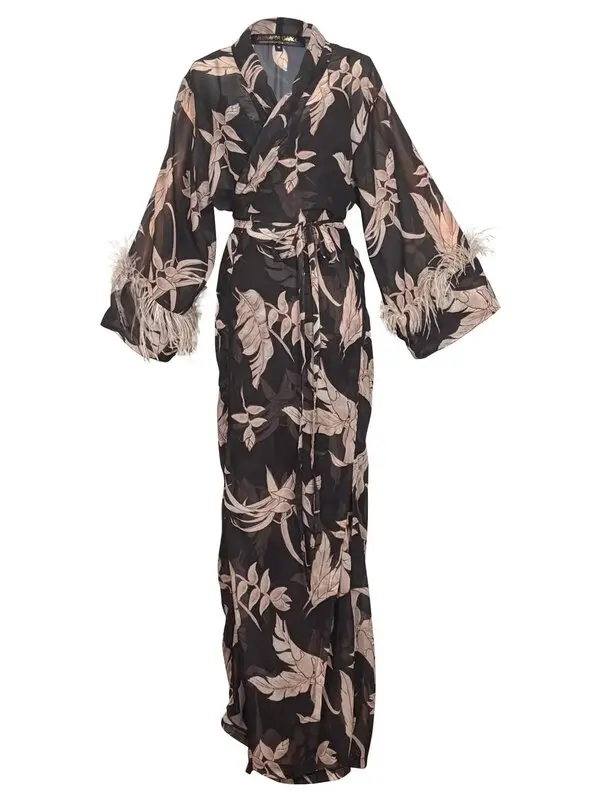 JENNAFER GRACE Marlene Wrap Dress In Tropic Noir - Black