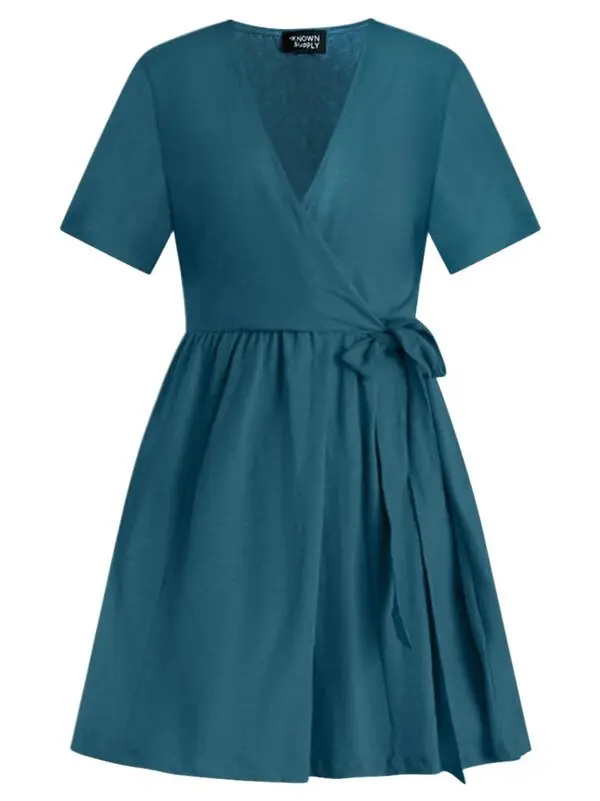 KNOWN SUPPLY Kalen Wrap Dress Organic Cotton - Blue