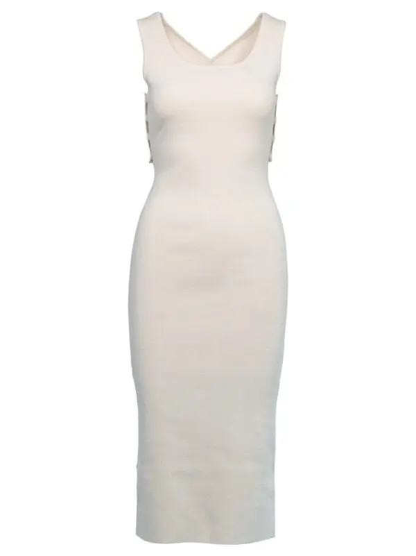 NARVAN Mona Ribbed Midi Dress With Side Button Detail - White