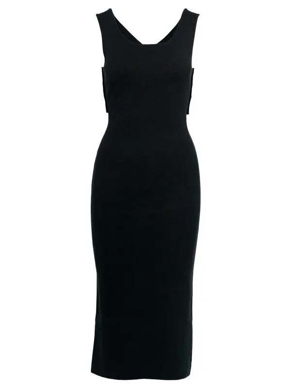 NARVAN Mona Ribbed Knit Midi Dress With Cross-over Back - Black