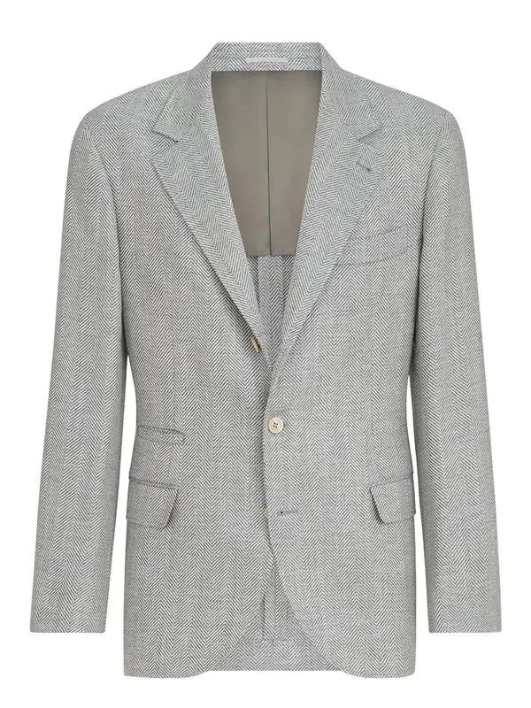 Brunello Cucinelli Wool-alpaca-silk Chevron Blazer - Blue