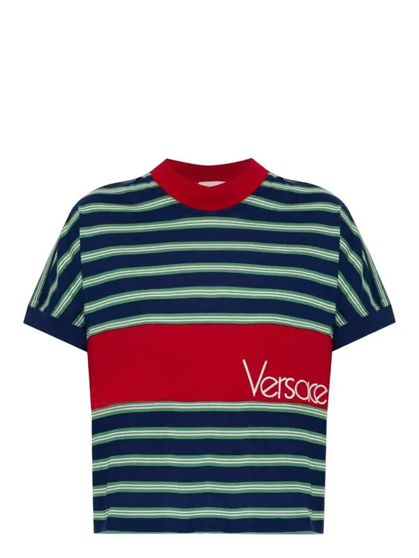 Versace Striped Cotton T-shirt - Blue