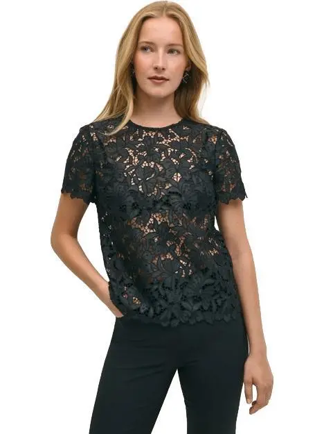 Brooks Brothers Relaxed Short-sleeve Lace Top - Black