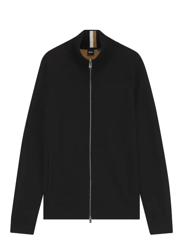 BOSS Virgin Wool Cardigan With Zip Front - Black
