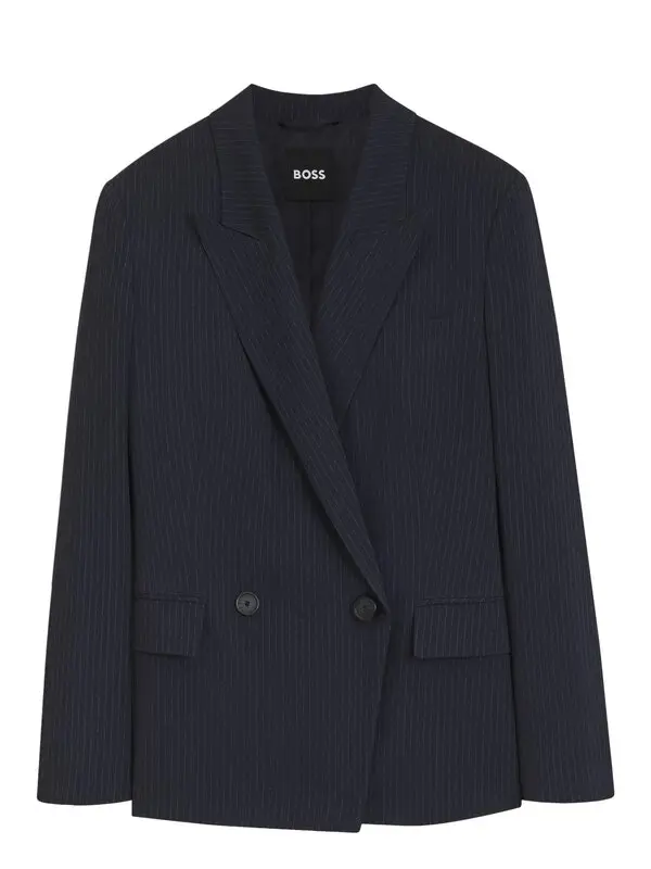 BOSS Pinstripe Stretch Crepe Double-breasted Blazer - Patterned