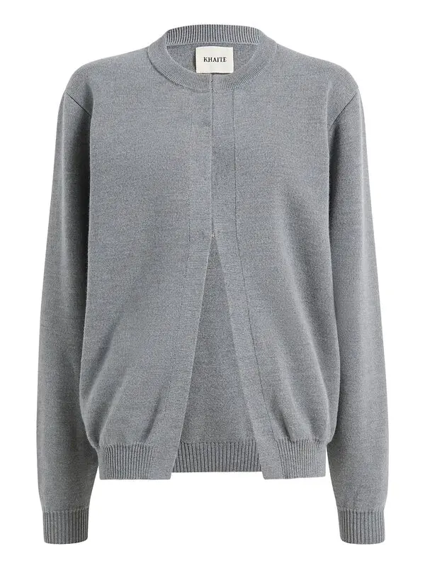 Khaite Cooper Cardigan In Wool And Cashmere - Sterling