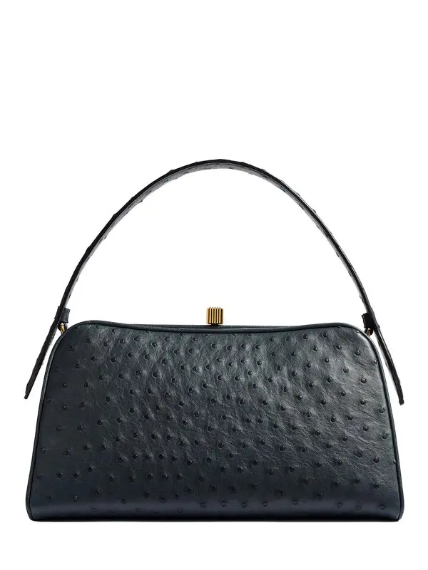 Khaite Cate Ostrich Top-handle Bag - Midnight Navy