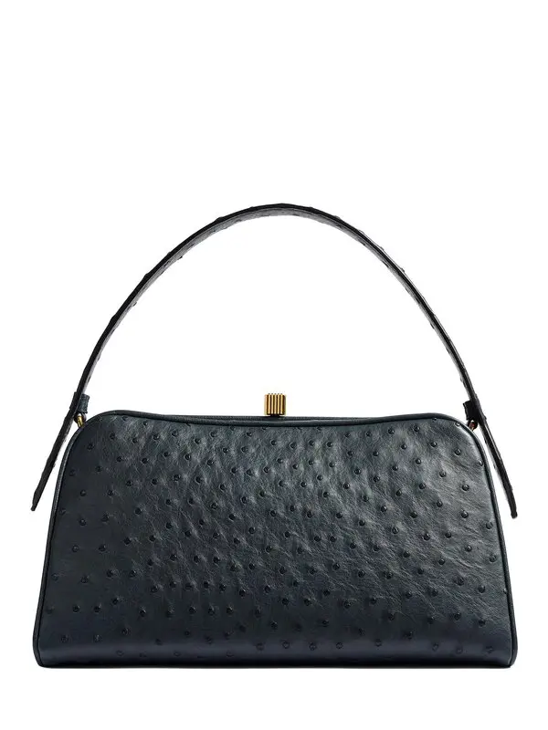 Khaite Cate Ostrich Top-handle Bag - Midnight Navy