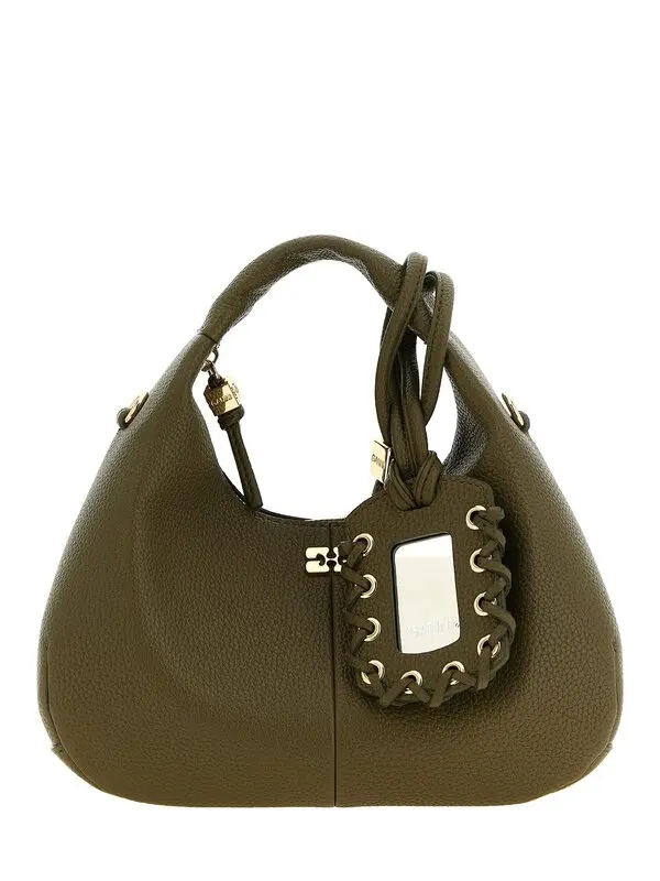 GANNI Mini Hobo Handbag In Hammered Leather-effect Fabric - Green