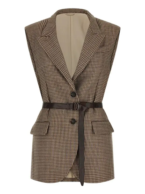 Brunello Cucinelli Houndstooth Virgin Wool Vest - Cream
