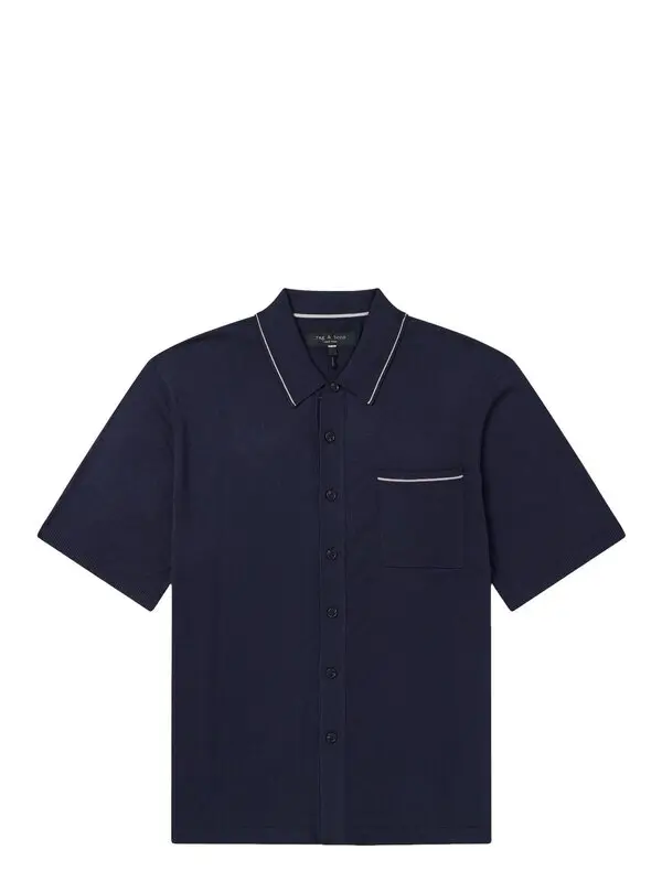 Rag & Bone Conrad Cotton And Silk-blend Polo Shirt - Blue