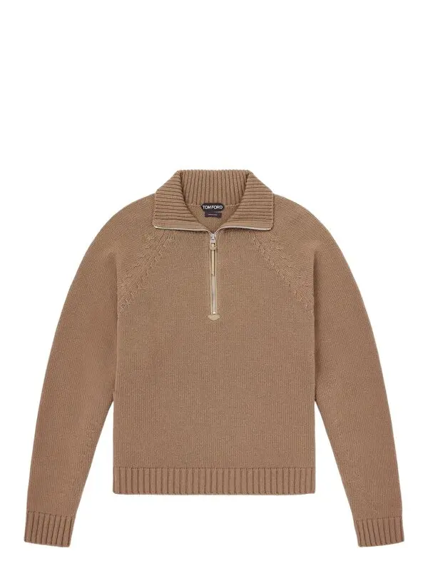 TOM FORD Wool And Cashmere-blend Half-zip Sweater - Brown