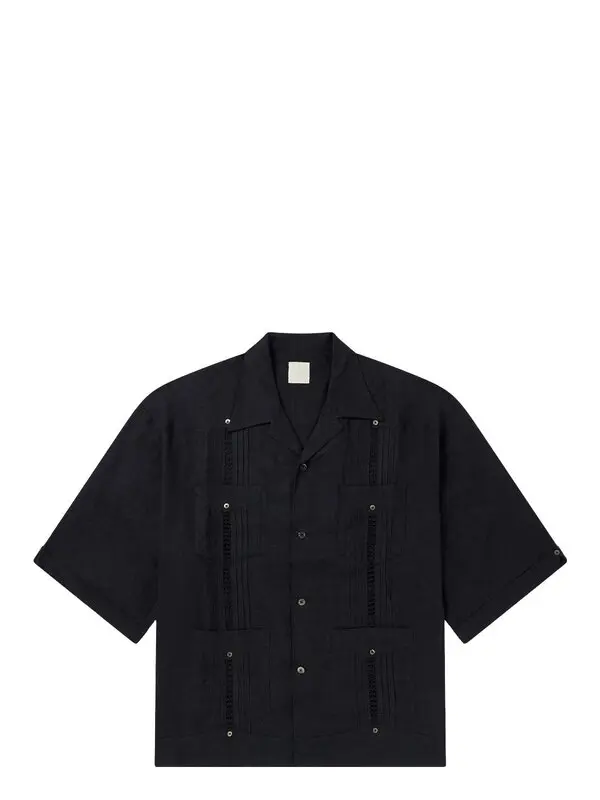 Kapital Camp-collar Pleated Linen Shirt - Black