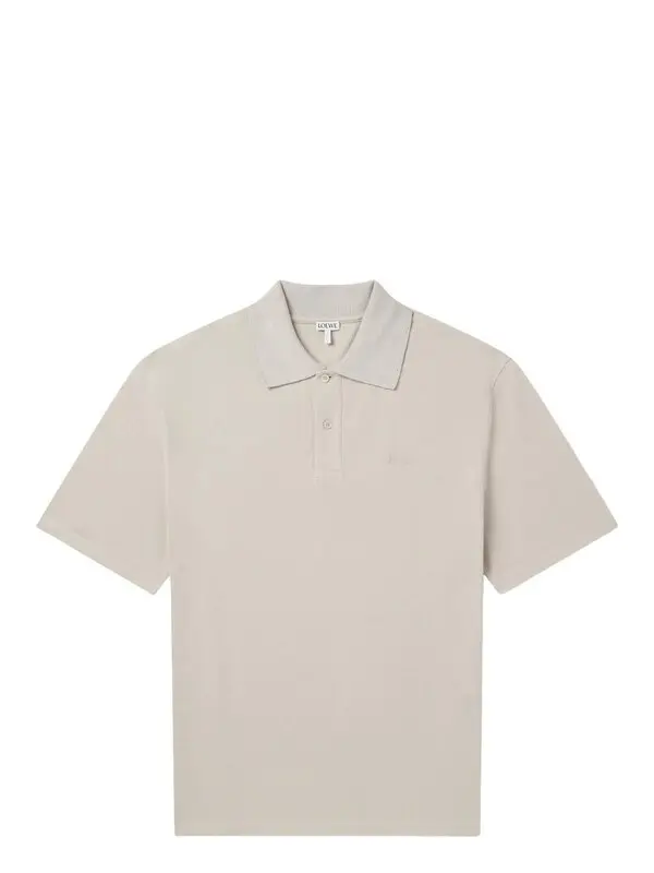 Loewe Anagram-embroidered Cotton-piqué Polo Shirt - Gray