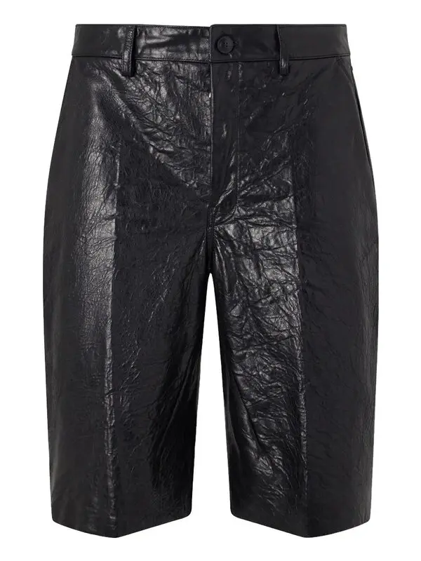 Rick Owens Straight-leg Full-grain Leather Shorts - Black