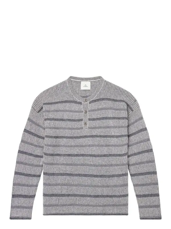THE ELDER STATESMAN Nimbus Striped Cashmere And Silk Henley Sweater - Gray