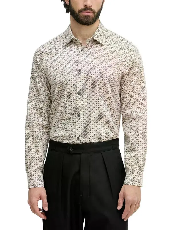 Armani Exchange All-over Logo-print Long-sleeve Shirt - Neutrals