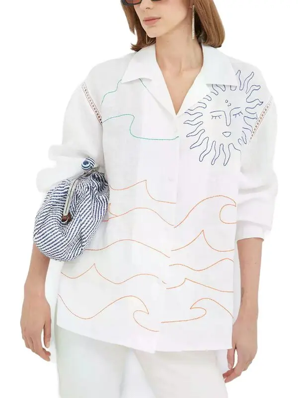Beatrice B Open-knit Shirt With Sun Embroidery - White