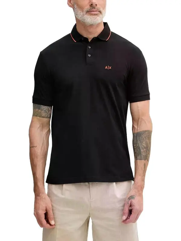Armani Exchange Logo-embroidered Tipped Polo Shirt - Black
