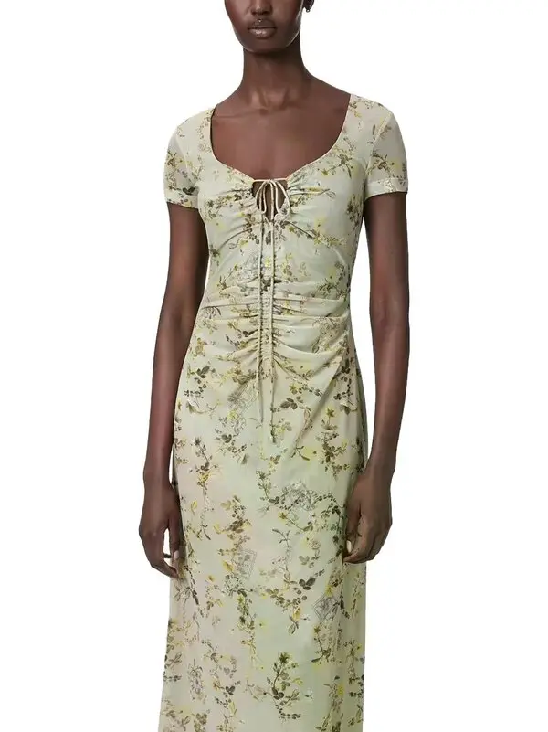 ALLSAINTS Gabby Floral-print Ruched Midi Dress - Green
