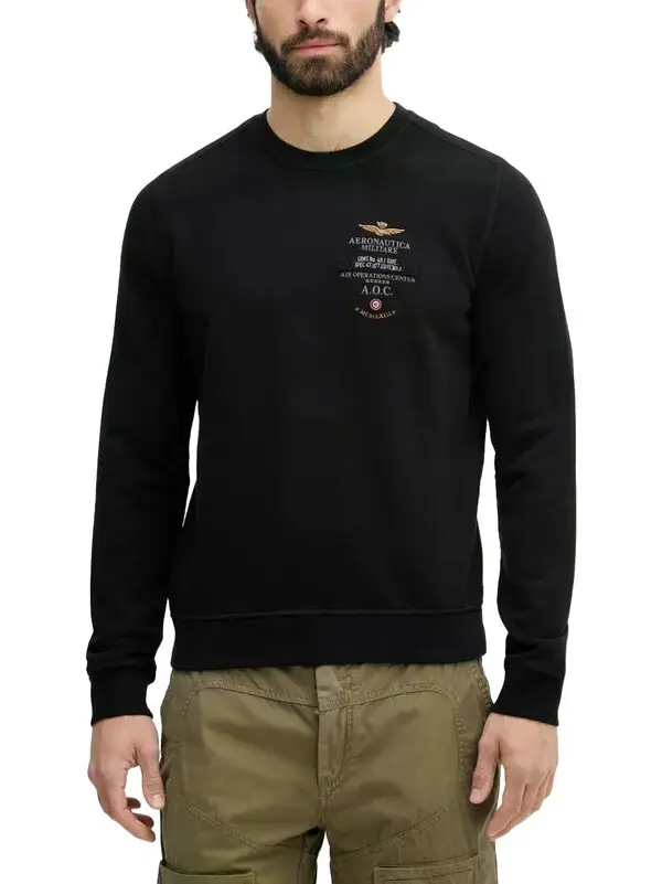 AERONAUTICA MILITARE Embroidered Logo Crew Neck Sweater - Black