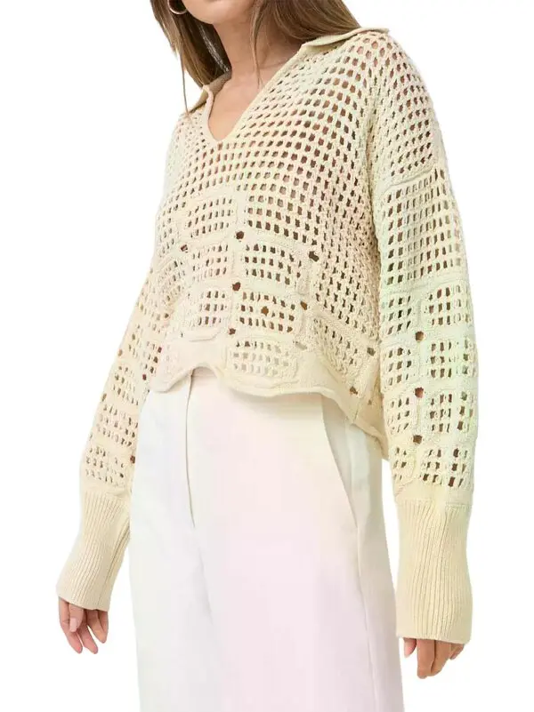 Beatrice B Open-knit Collar Sweater - Neutrals