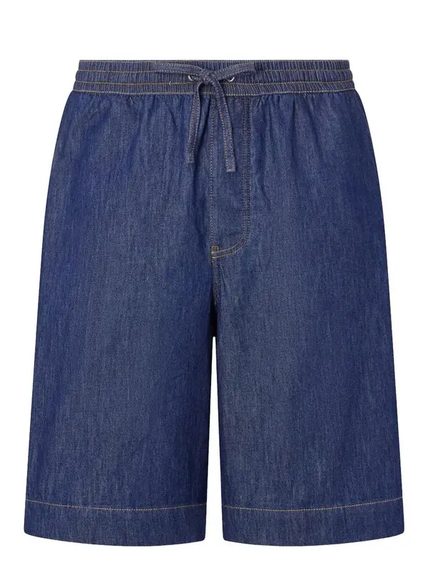 Loewe Wide-leg Cotton-chambray Drawstring Shorts - Blue