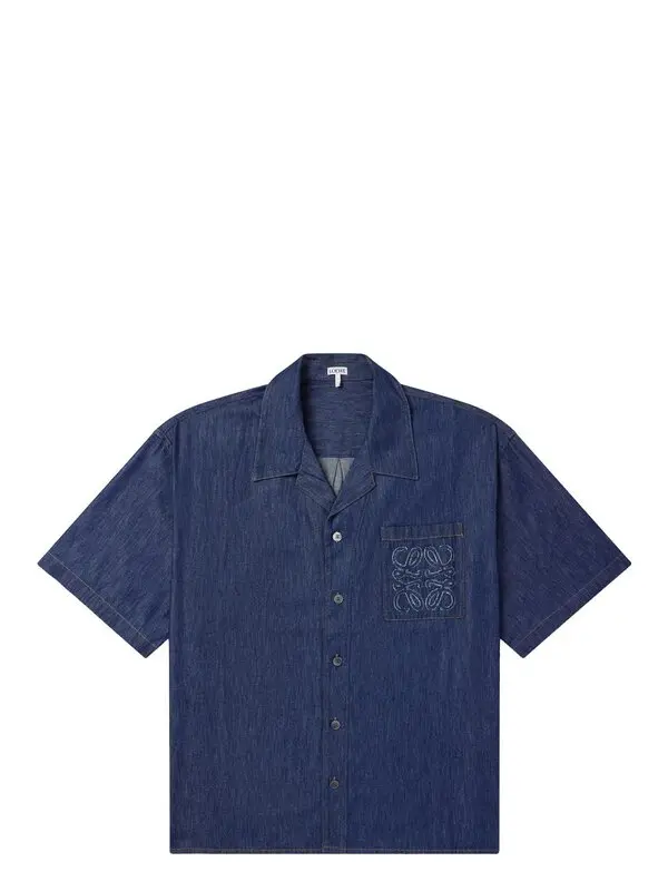 Loewe Camp-collar Anagram-detail Denim Shirt - Blue