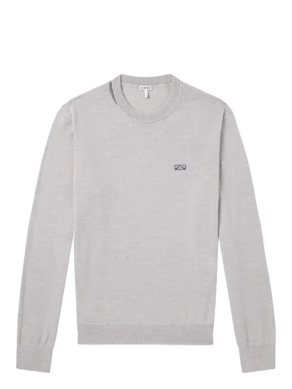 Loewe Anagram Embroidered Wool-blend Sweater - Gray