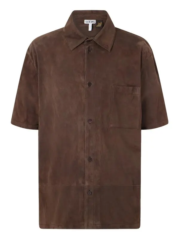 Loewe Paula's Ibiza Logo-debossed Suede Shirt - Brown