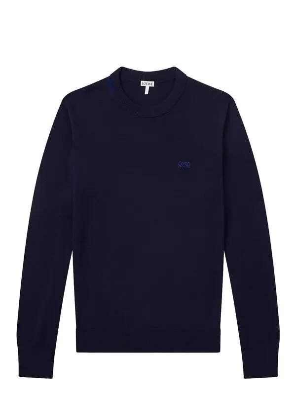 Loewe Embroidered Wool-blend Sweater - Blue