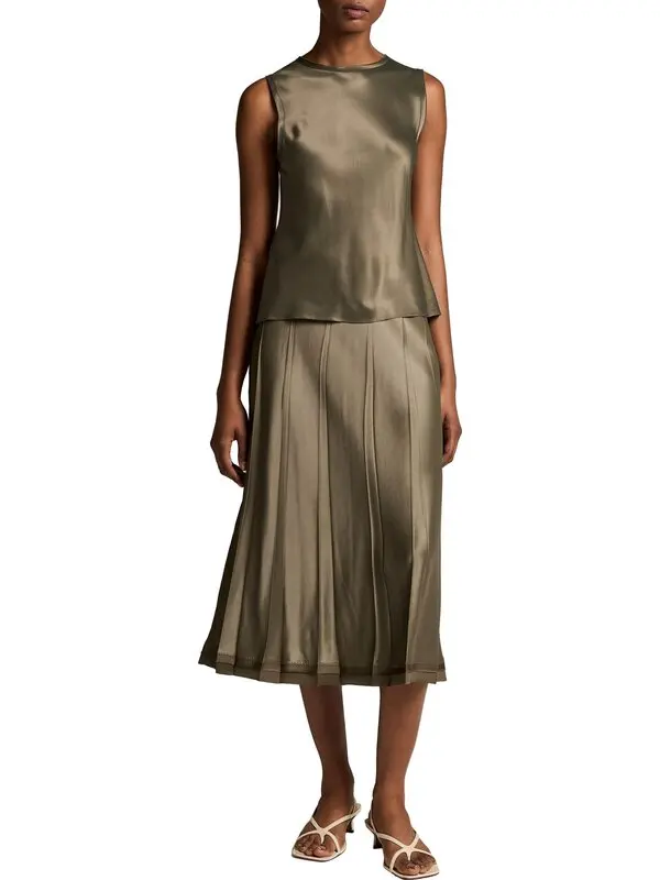 Vince Raw-edge Satin A-line Midi Skirt - Pine Grove