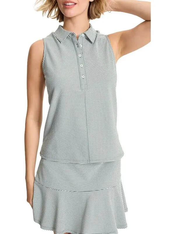 Tommy Bahama Sleeveless Seersucker Stripe Polo - Dark Jade