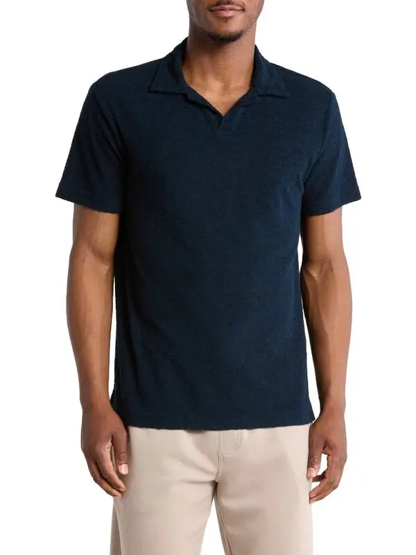 Reigning Champ Johnny Collar Cotton Terry Cloth Polo - Navy