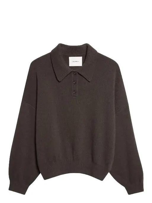 LISA YANG Etta Cashmere Polo Sweater - Dark Fern