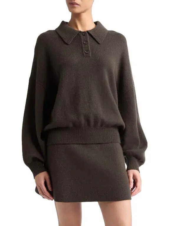 LISA YANG Etta Cashmere Polo Sweater - Dark Fern