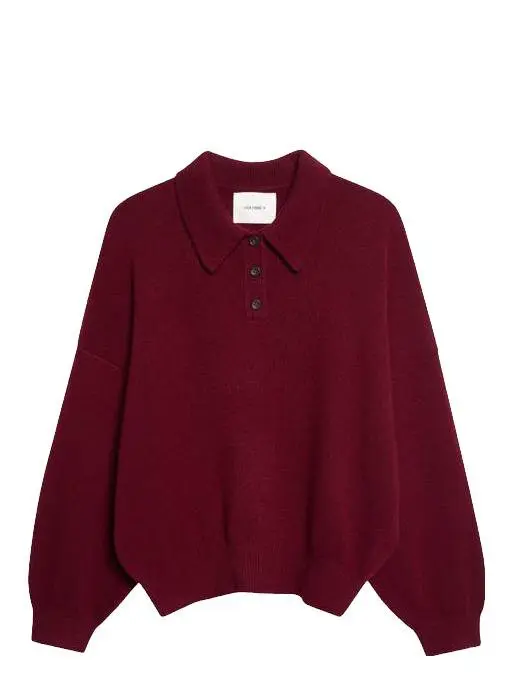LISA YANG Etta Cashmere Polo Sweater - Deep Plum