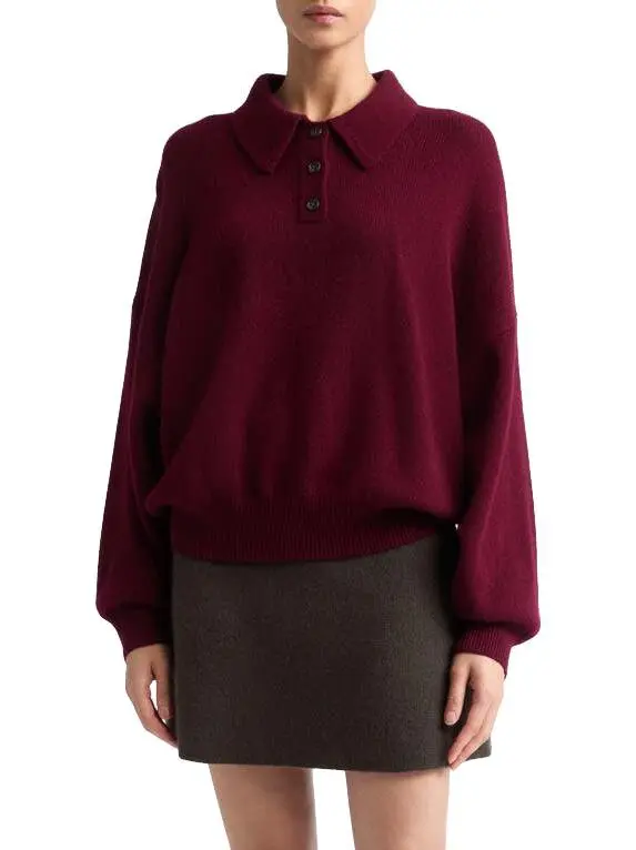 LISA YANG Etta Cashmere Polo Sweater - Deep Plum