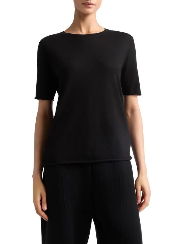 LISA YANG Ari Short Sleeve Cashmere Sweater - Black