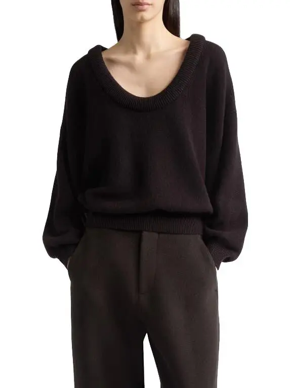 LISA YANG Doria Padded Scoop Neck Cashmere Sweater - Dark Oak