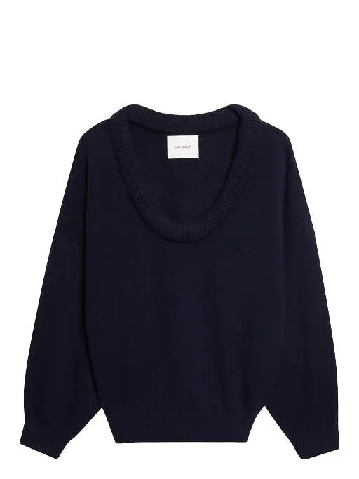 LISA YANG Doria Padded Scoop Neck Cashmere Sweater - Navy