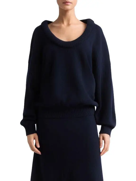 LISA YANG Doria Padded Scoop Neck Cashmere Sweater - Navy