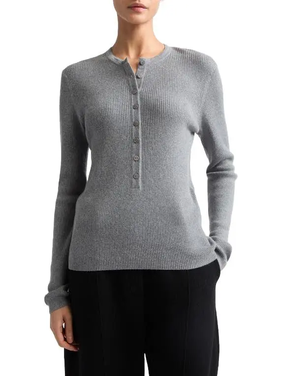 LISA YANG Airi Cotton & Cashmere Ribbed Henley - Deep Cloud