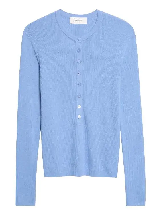 LISA YANG Airi Cotton & Cashmere Ribbed Henley - Soft Sky